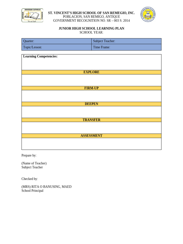Junior High School Learning Plan | PDF