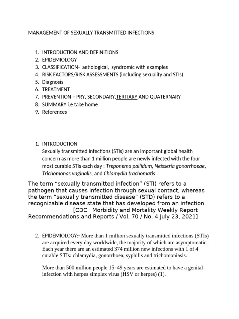 Management of Sexually Transmitted Infections | PDF | Sexually Transmitted Infection | Medical ...