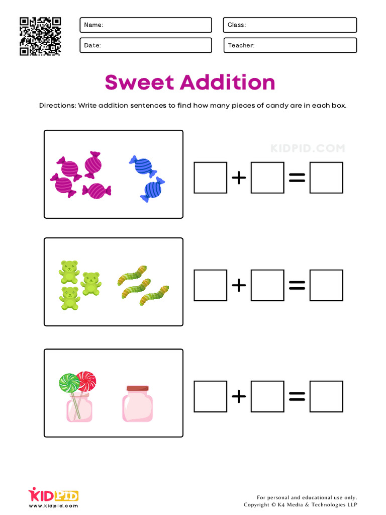 Sweet Addition Worksheets For Kids | PDF