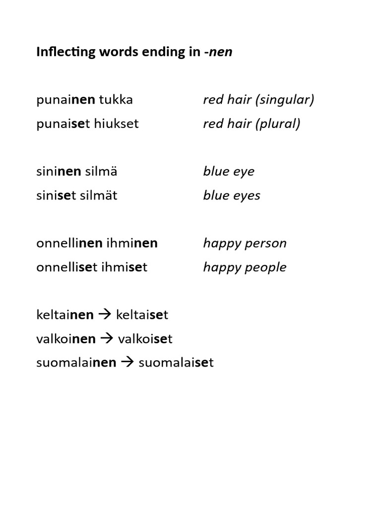 Inflecting Words Ending in - Nen | PDF