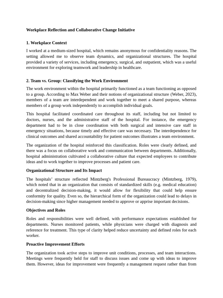Workplace Reflection and Collaborative Change Initiative | PDF ...