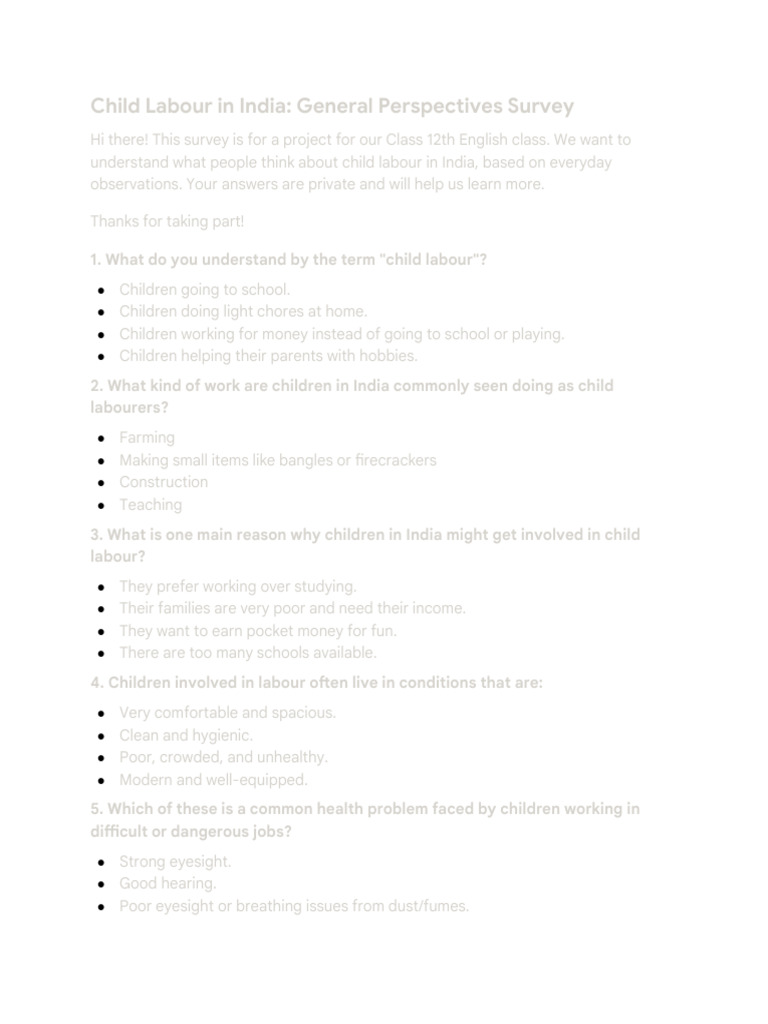 Child Labour Survey | PDF | Child Labour | Poverty