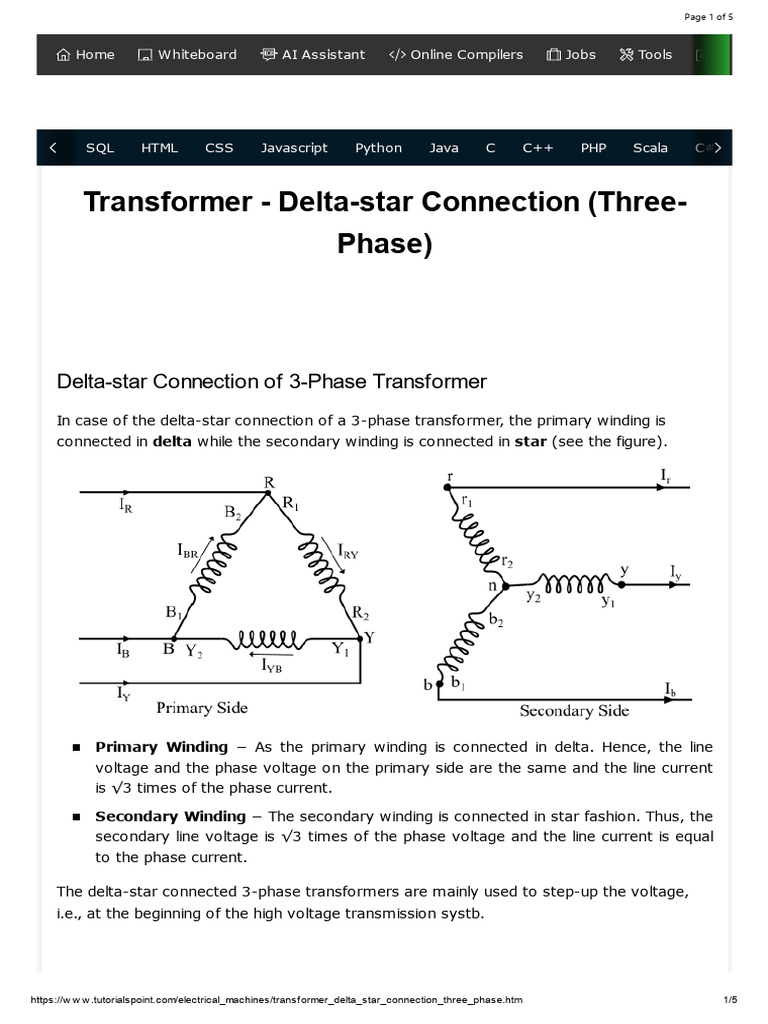 Delta-Star Connection in Three-Phase Transformers | PDF | Transformer ...