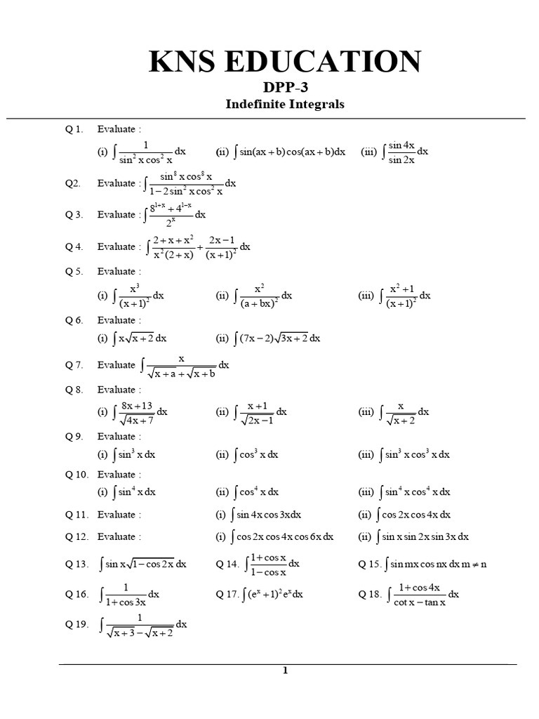 DPP-3 Indefinite Integrals | PDF