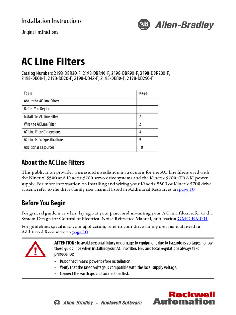 AC Line Filter Installation Guide | PDF | Alternating Current | Power ...
