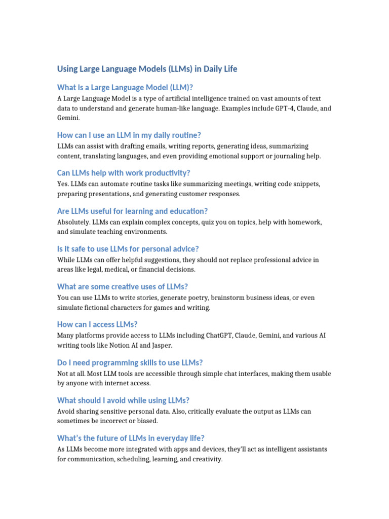Using LLMs in Daily Life QA | PDF