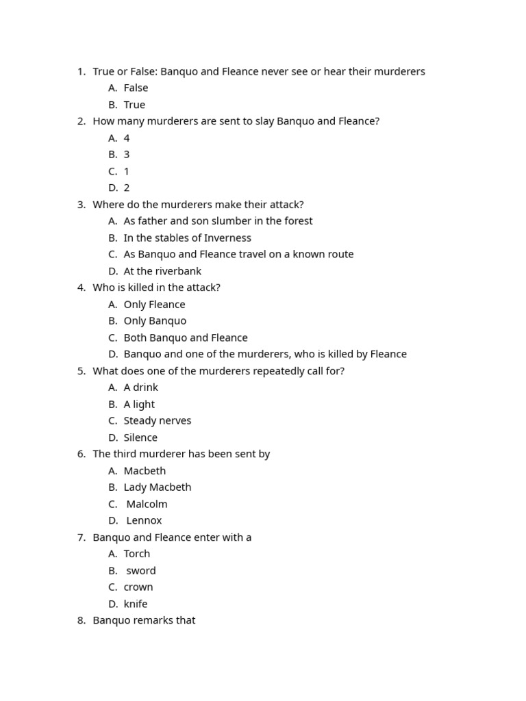 Macbeth Act 3 Scene 3 MCQS Rajni Mam | PDF | Macbeth | Shakespearean Characters