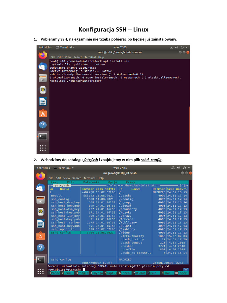 Konfiguracja SSH - Ubuntu | PDF