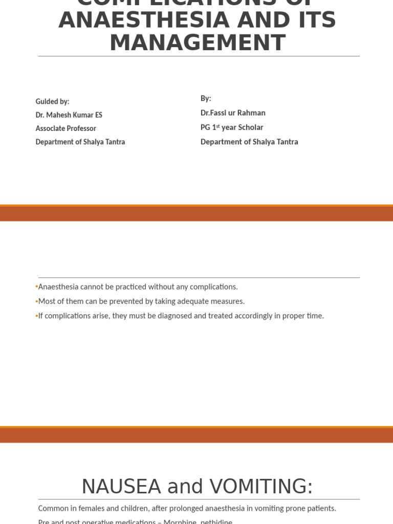 Complications of Anaesthesia and Its Management | PDF | Anesthesia ...