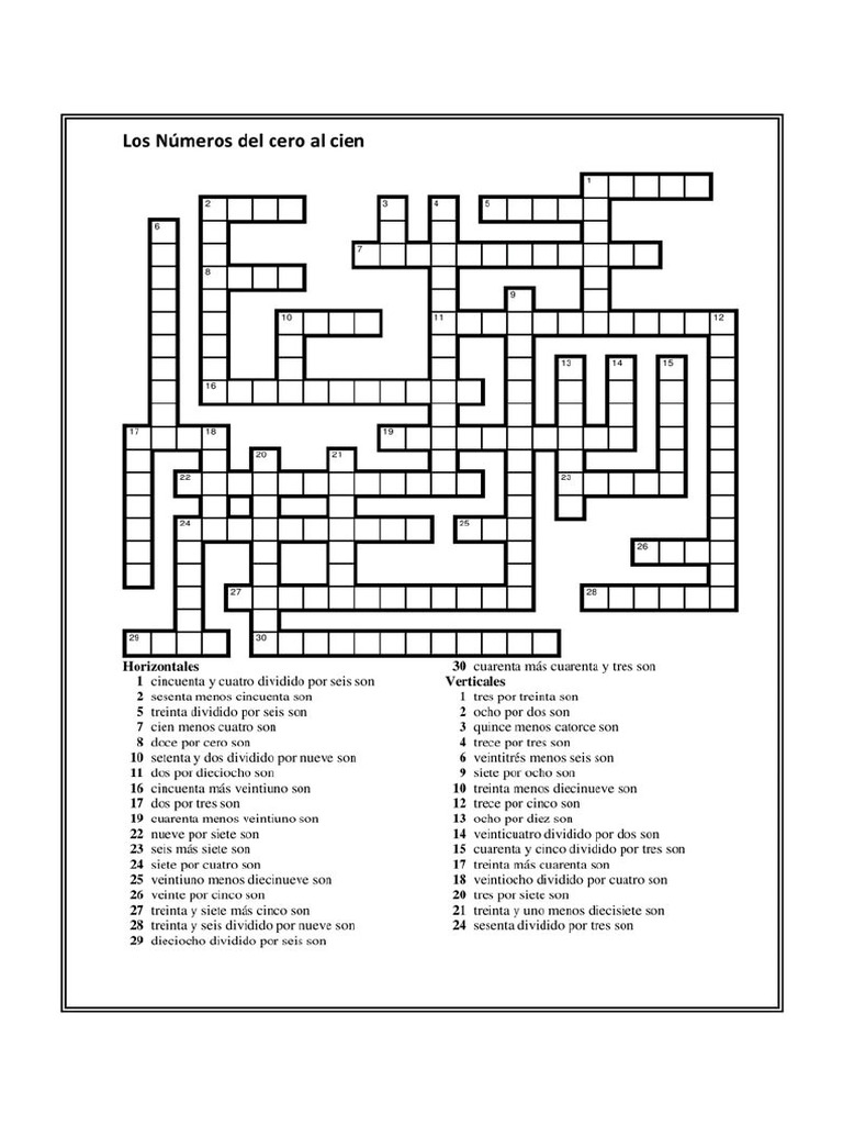 Numeros de 0 A 100 Crucigrama | PDF
