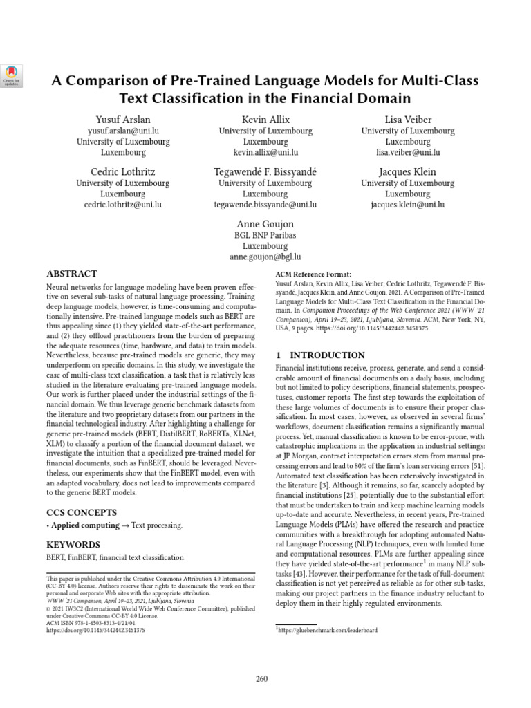 A Comparison of Pre-Trained Language Models For Multi-Class Text Classification in The Financial ...