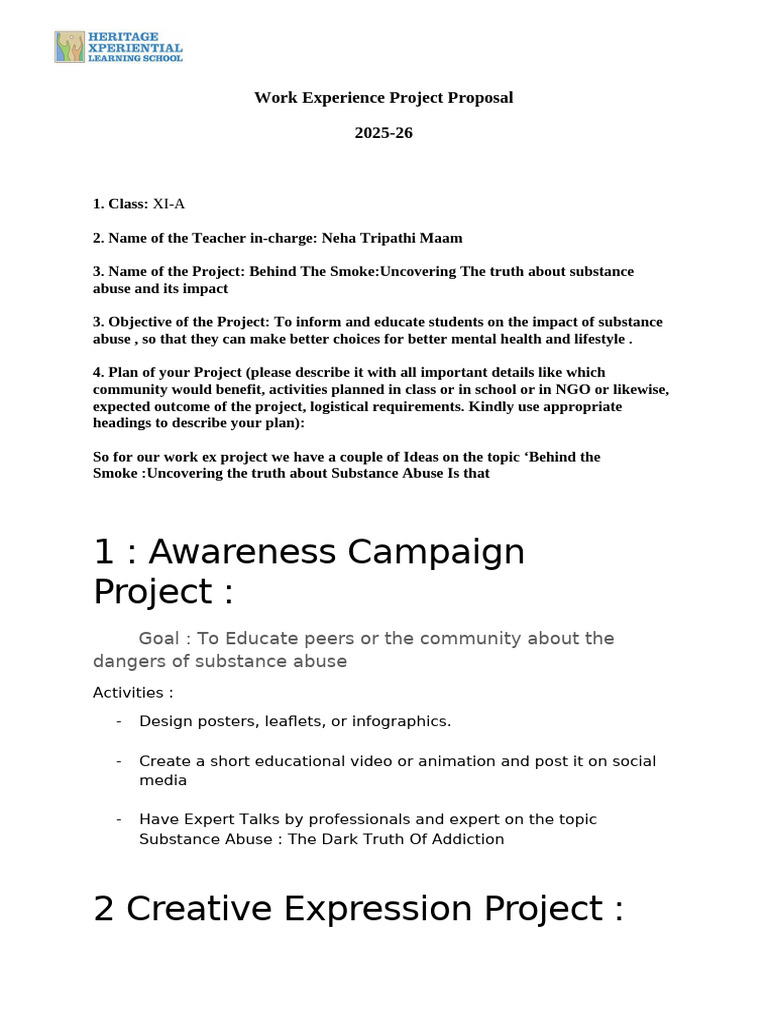 Substance Abuse Awareness Project Proposal | PDF