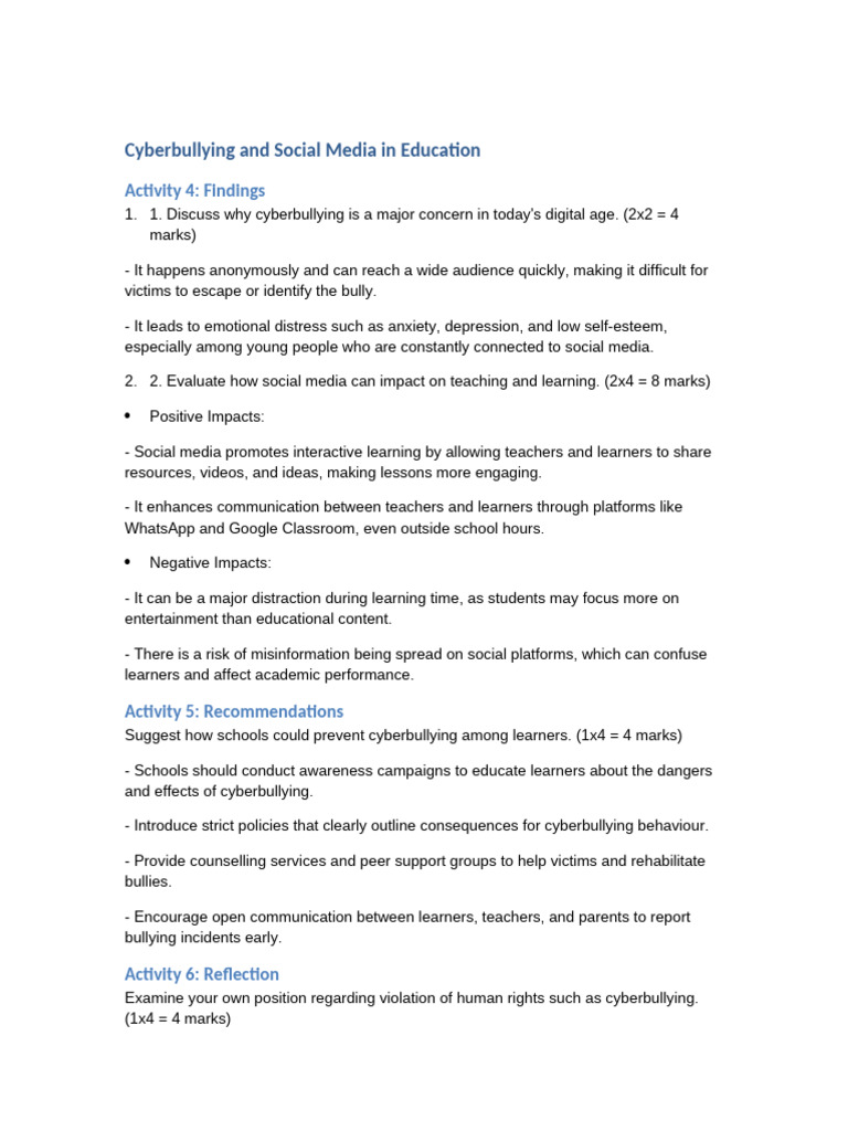 Cyberbullying and Social Media Project | PDF | Cyberbullying | Bullying