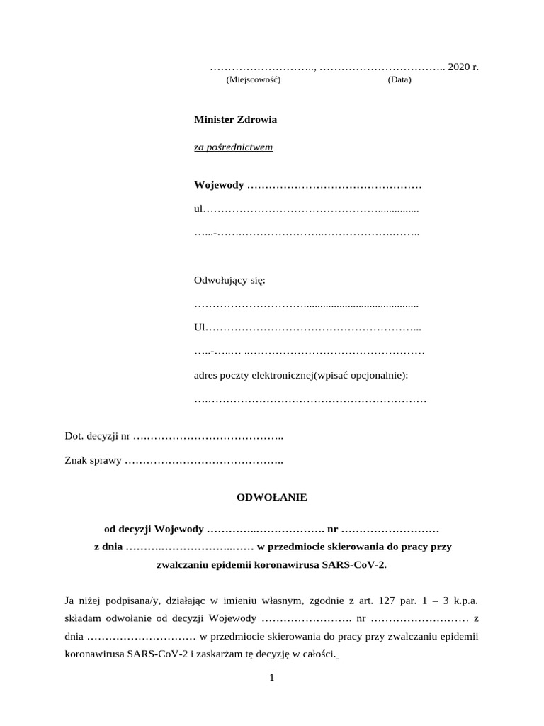NIPiP WZÓR Odwolania Od Decyzji | PDF