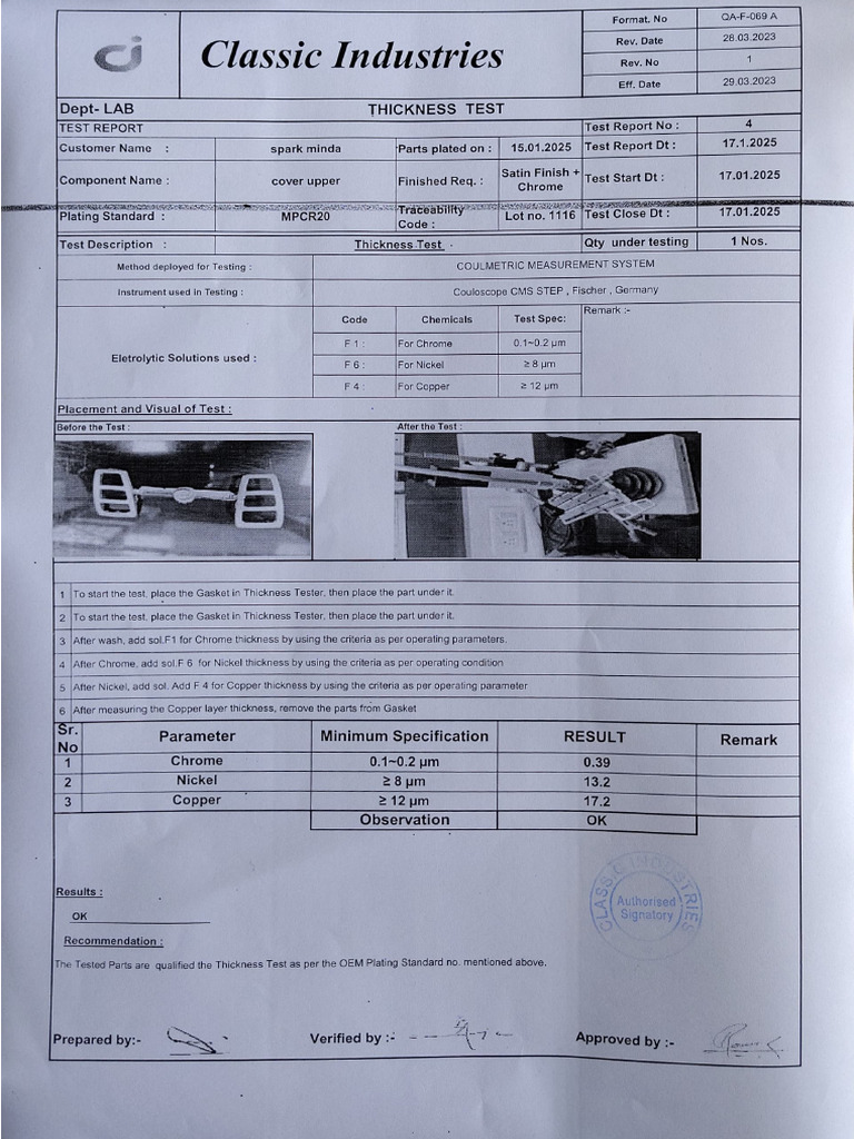 Thickness Test Report | PDF