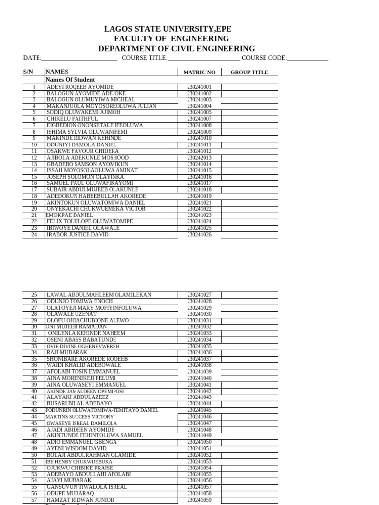 Civil Engineering Student Roster | PDF