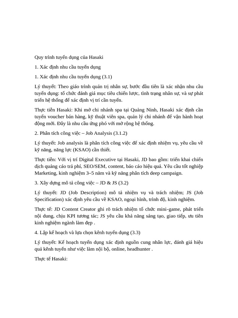 Quy Trình Tuyển Dụng Của Hasaki | PDF