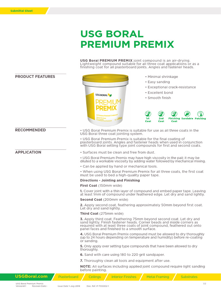 USG Boral Premium Premix Overview | PDF | Drywall | Secondary Sector Of ...