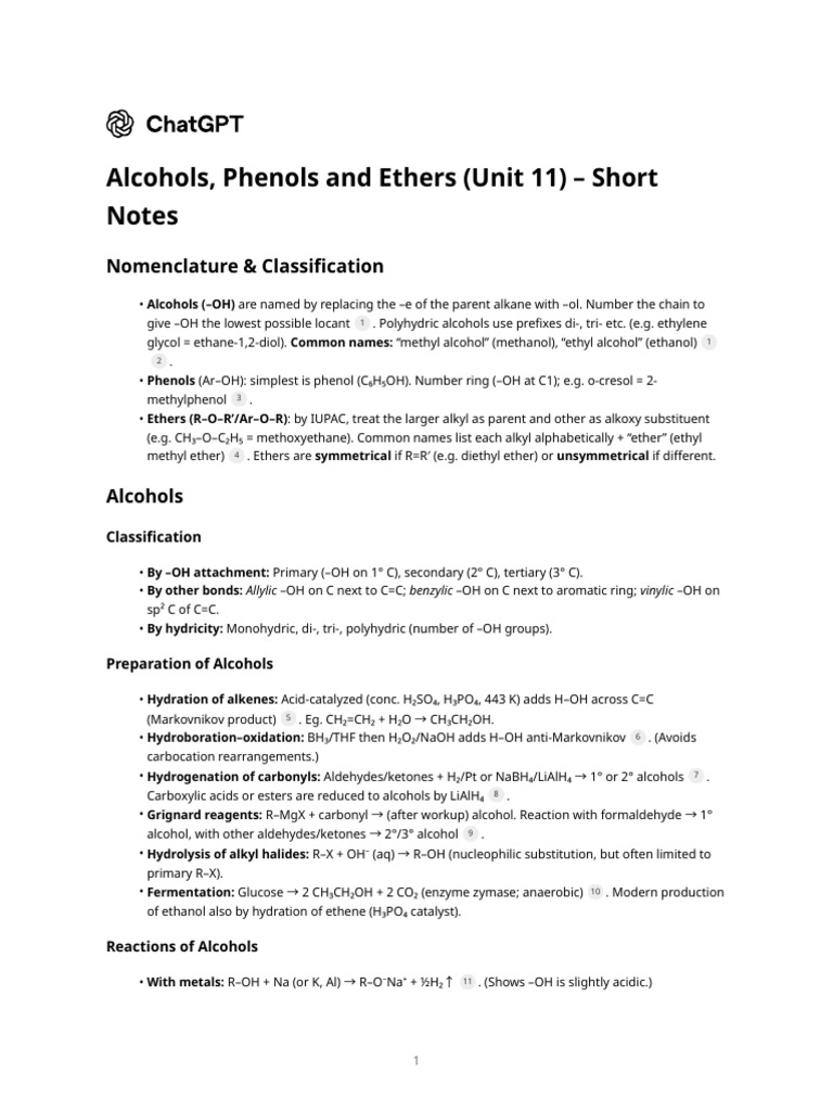 Alcohols, Phenols, and Ethers Overview | PDF | Ether | Aldehyde