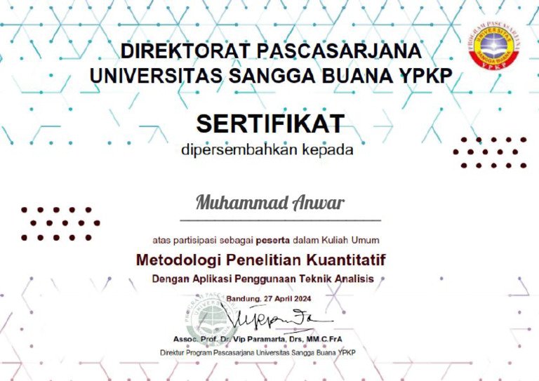 E-Sertifikat Kulum Muhammad Anwar | PDF