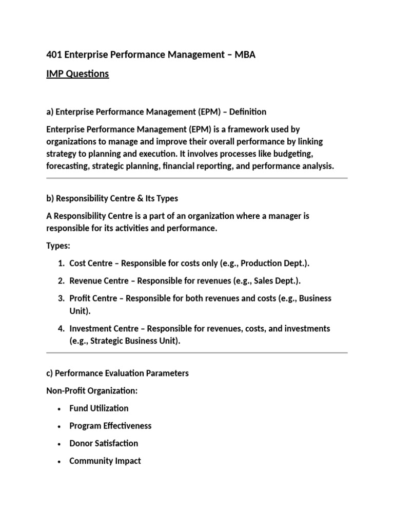 Enterprise Performance Management Overview | PDF | Capital Budgeting ...