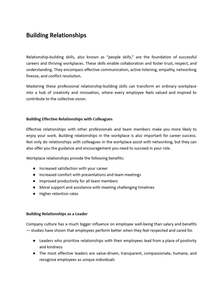 Building Relationships - Handout | PDF | Nonverbal Communication ...