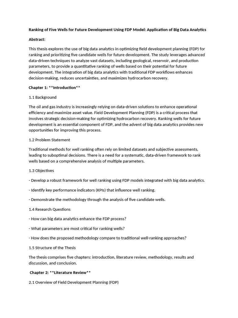 Ranking of Five Wells For Future Development Using FDP Model | PDF | Data Analysis | Analytics