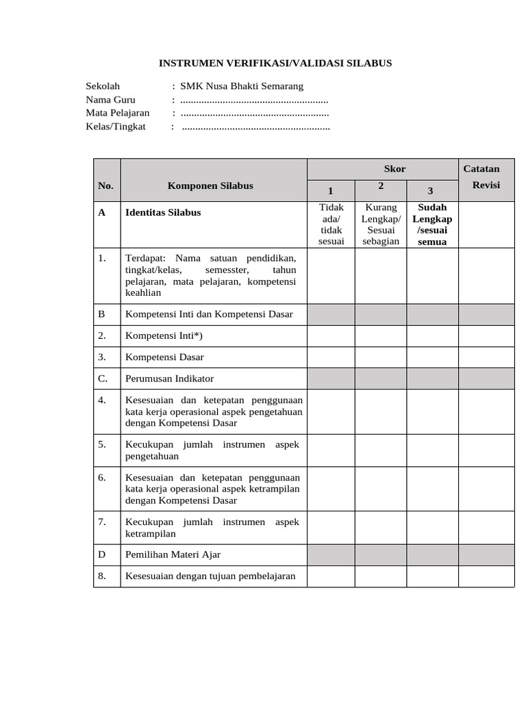 INSTRUMEN VERIFIKASI Silabus | PDF