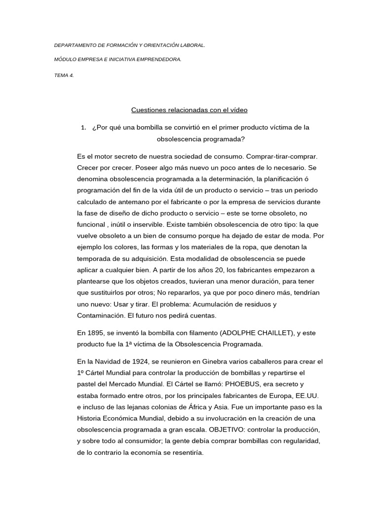 La Obsolescencia Programada | PDF | Motores generales | Bombilla incandescente
