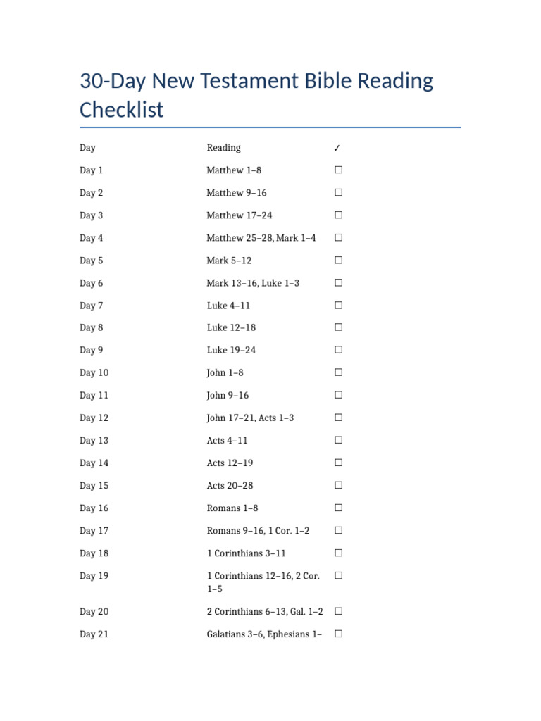 30-Day New Testament Reading Checklist | PDF