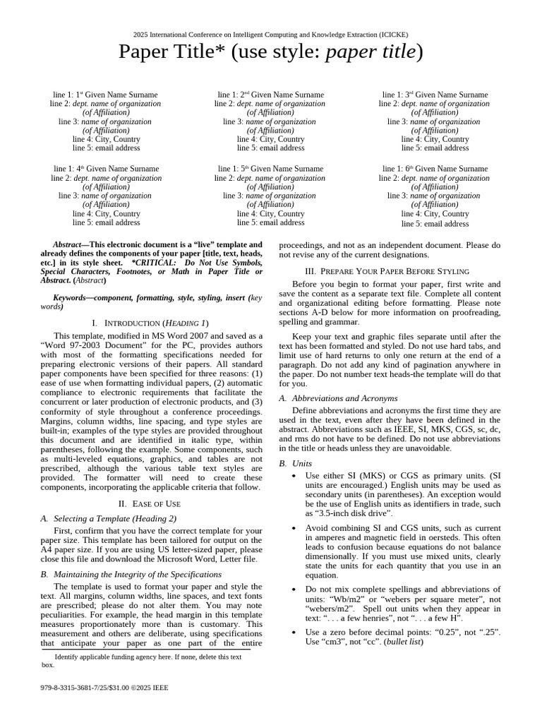 ICICKE 2025 Paper Formatting Guide | PDF | Note (Typography ...