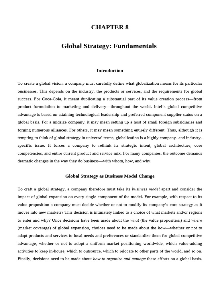Strategic Management An Executive Perspective - (Chapter 8 Global Strategy Fundamentals) | PDF ...