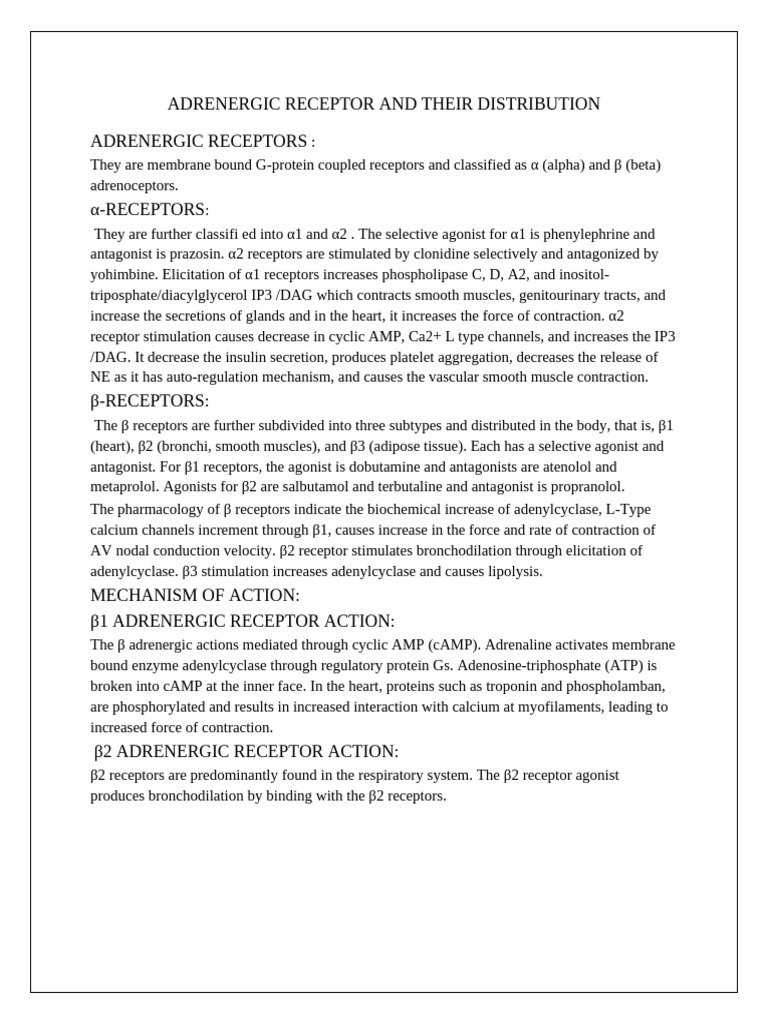 Adrenergic Receptors: Classification & Location | PDF | Neurochemistry ...