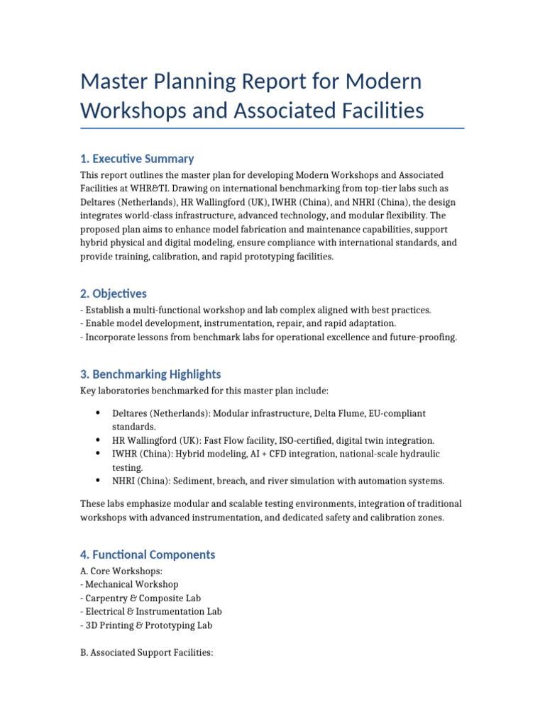 Master Plan for Modern Workshops Facilities | PDF | Laboratories