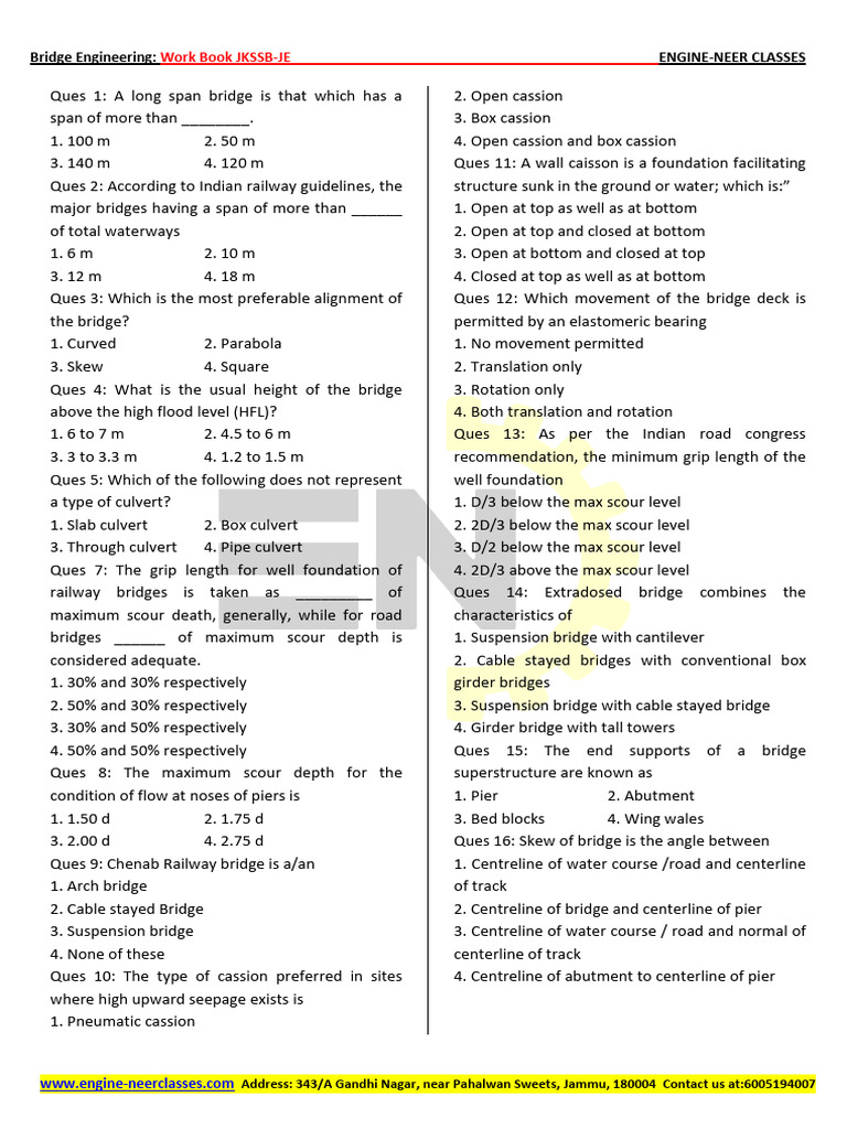 Bridge Engineering MCQs Workbook | PDF | Bridge | Foundation (Engineering)