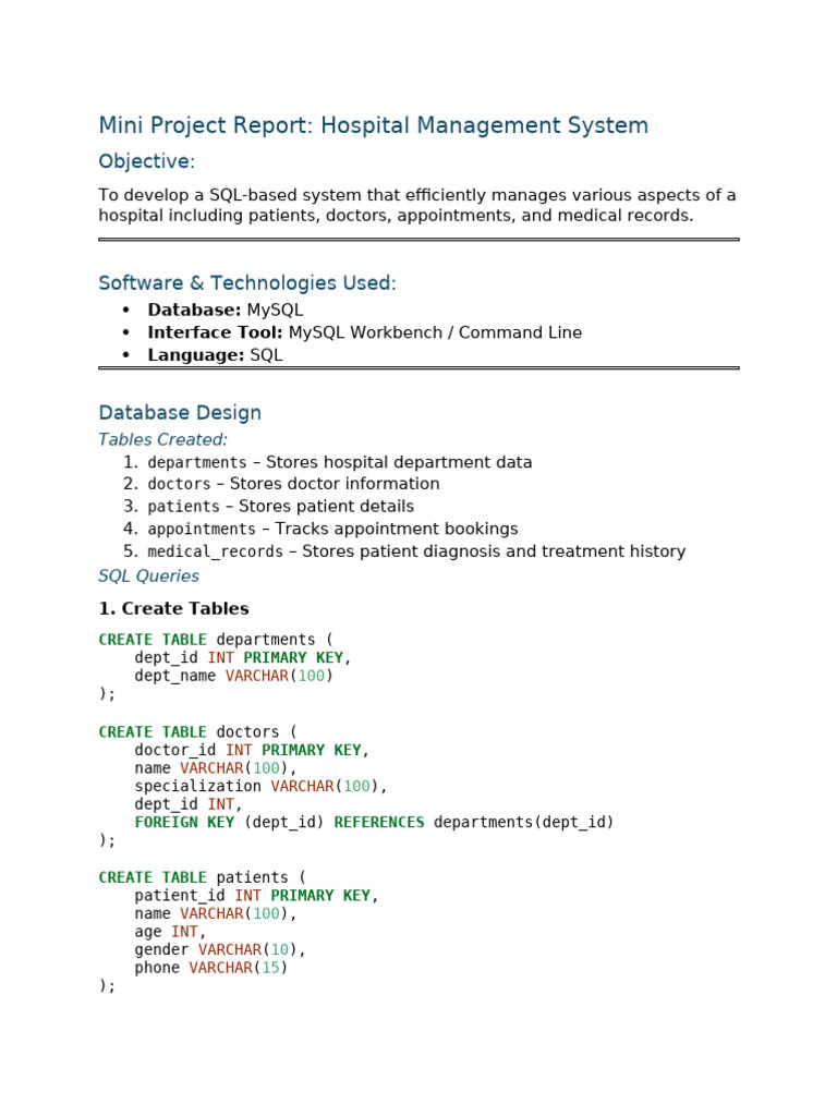Hospital SQL Output Report | PDF | Databases | Sql