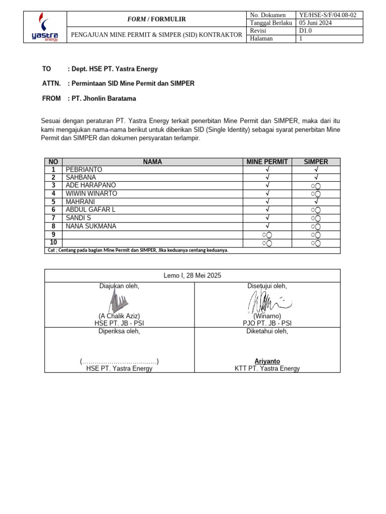 Form Permintaan SID Mine Permit Dan SIMPER | PDF
