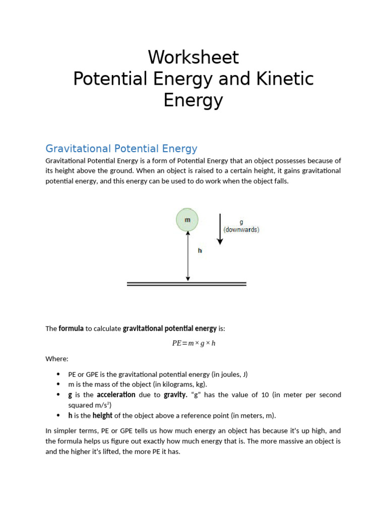 Science Worksheet Print | PDF | Potential Energy | Kinetic Energy
