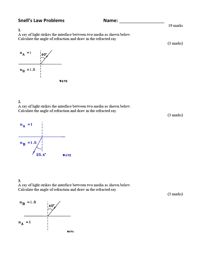 Snell's Law Q's Physics Great Practice Exam | PDF