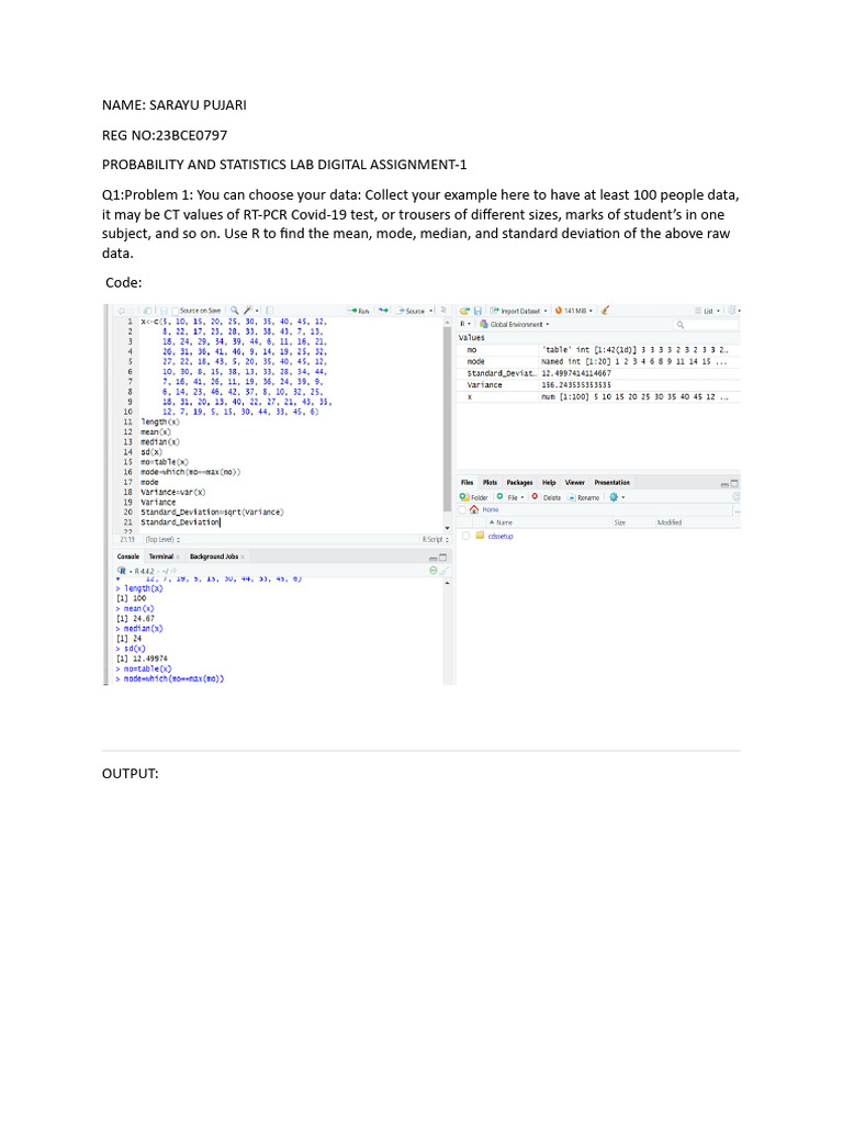 Probability and Statistics Lab Assignment | PDF