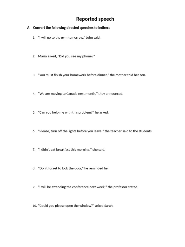 Reported Speech EX | PDF