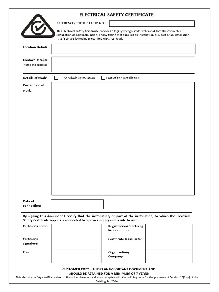 Electrical Safety Certificate Document | PDF