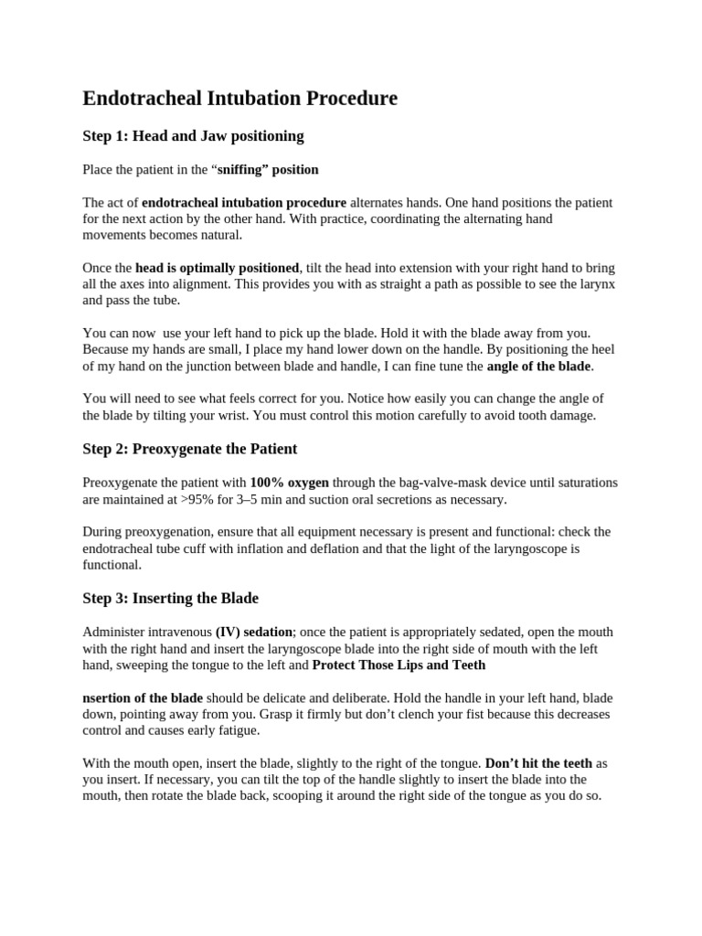 Endotracheal Intubation Procedure | PDF | Monitoring (Medicine ...