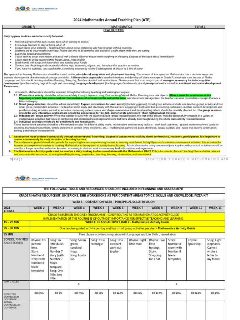 Grade R Mathematics Teaching Plan 2024 | PDF | Shape | Learning