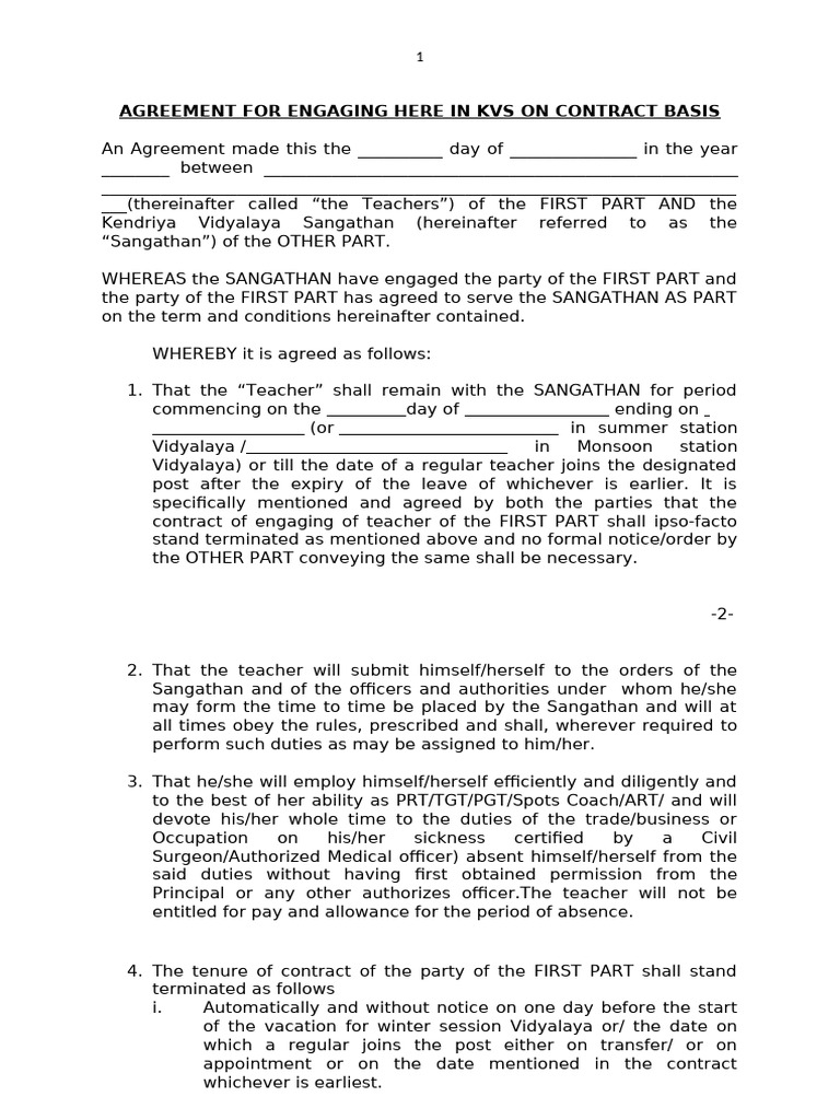 KVS Teacher Contract Agreement Template | PDF | Private Law | Common Law