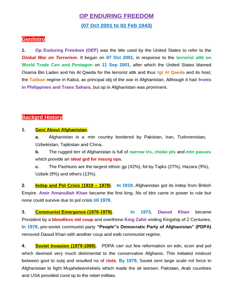 Op Enduring Freedom Overview | PDF | Afghanistan | Al Qaeda