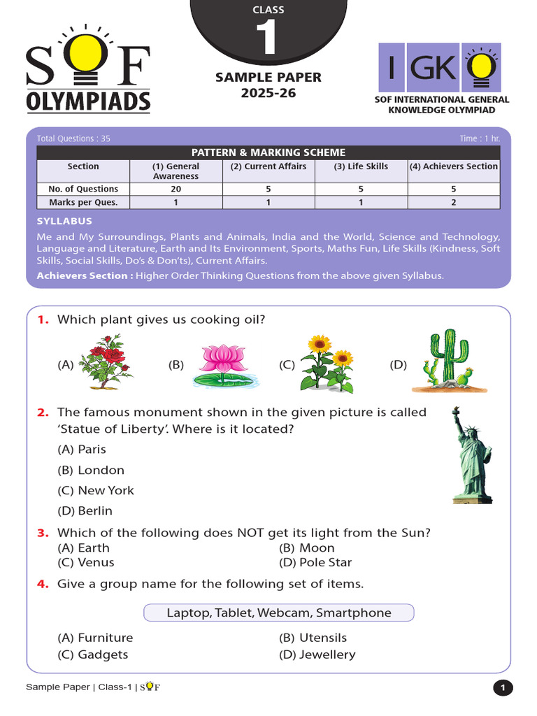 Igko Sample Paper Class-1 2025-26 | PDF | Chess | Chess Theory