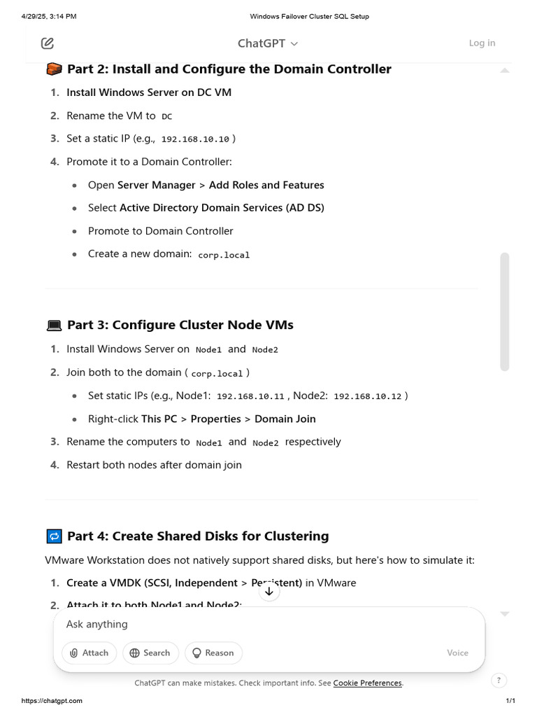 Windows Failover Cluster SQL Setup | PDF