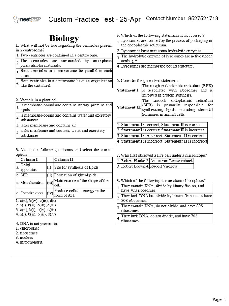 Cellular Structures and Functions Quiz | PDF | Cell (Biology) | Cell ...