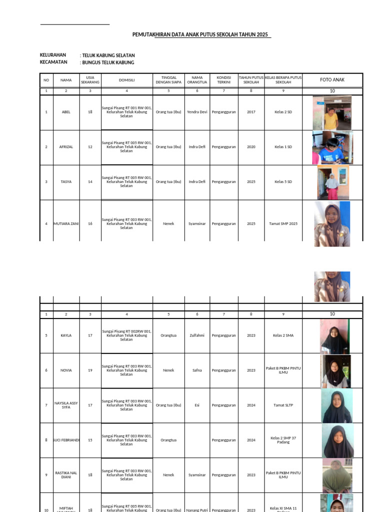 Revisi New Format Data Anak Putus Sekolah 2025 | PDF